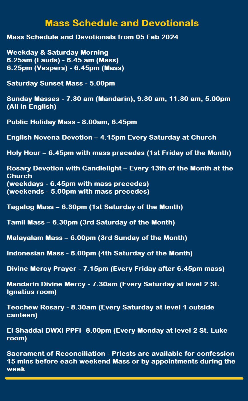 Mass Schedule and Devotionals from 02 Jan 2025